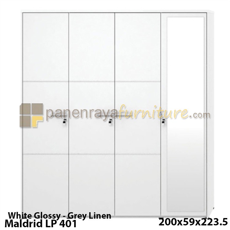 Jual Lemari Pakaian Minimalis 4 Pintu Maldrid LP 401 (White Glossy-Grey ...