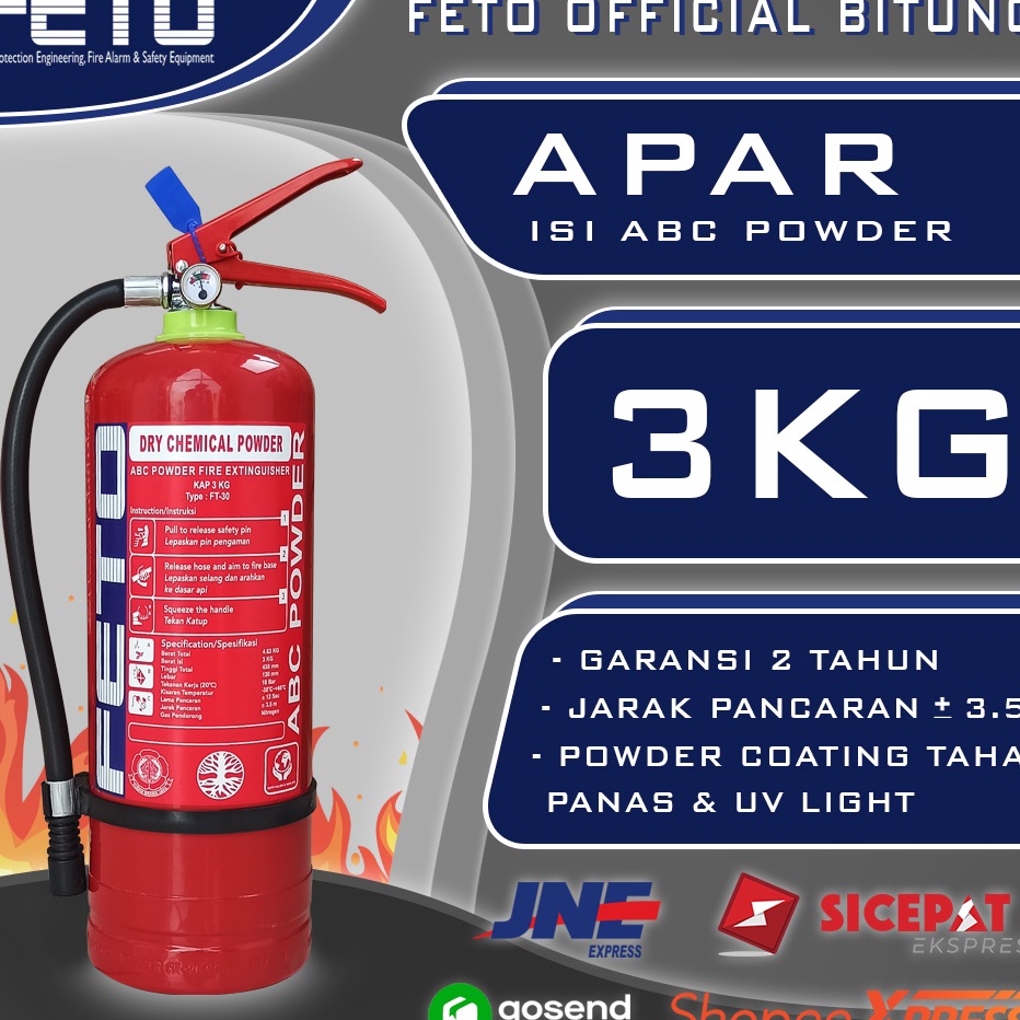 Jual Harga Murah APAR / ALAT PEMADAM KEBAKARAN ABC POWDER KAP. 3KG MERK FETO | Shopee Indonesia