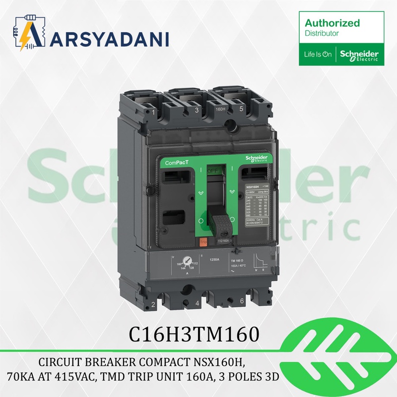 Jual C16H3TM160 - ComPacT NSX160H 70kA at 415VAC TMD trip unit 160A 3P ...