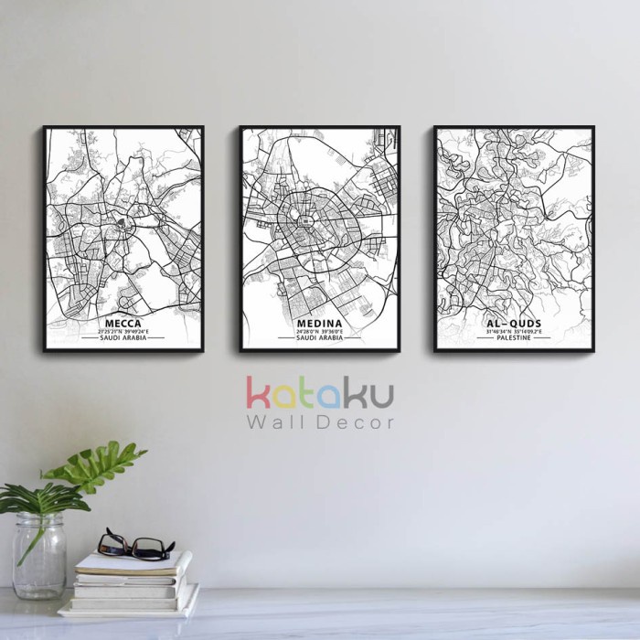 Jual TX246 Set Poster City Map Art Peta Mekah Madinah Al-Quds Hiasan ...