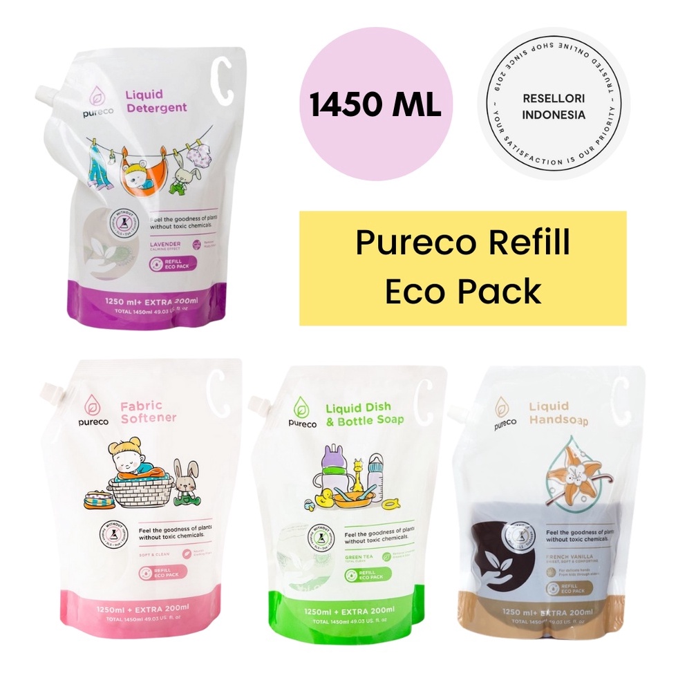 Jual REKOMENDASI!. Pureco Refill Eco Pack 1450 ML : Liquid Detergent | Fabric Softener | Dish ...