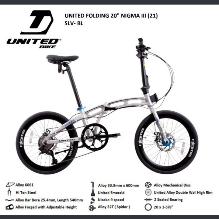 Jual sepeda lipat 20" UNITED NIGMA III Alloy 9 SPEED GARANSI 5 TAHUN ORI | Shopee Indonesia