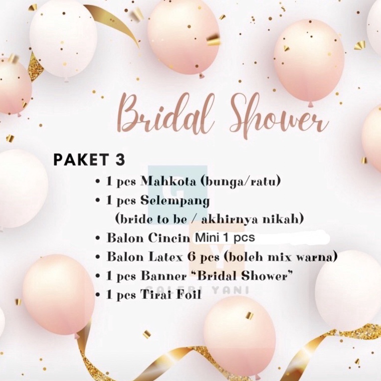 Jual HARGA TERMURAAH!. [Paket 3] Paket bridal shower / bride to be ...