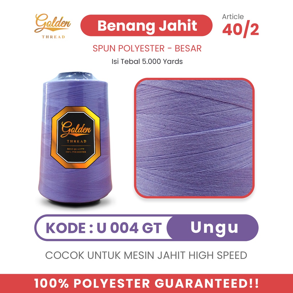 Jual Benang Jahit Besar (40/2) Golden Thread 5000 Yards Spun Polyester Satuan Eceran - Warna ...