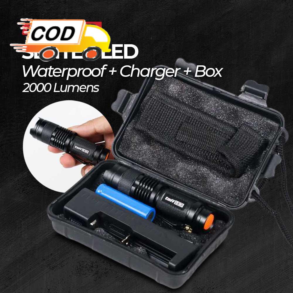 Jual Senter LED Super Terang 2000 Lumens Tahan Air Lengkap Charger Baterai Flashlight Cree XML ...