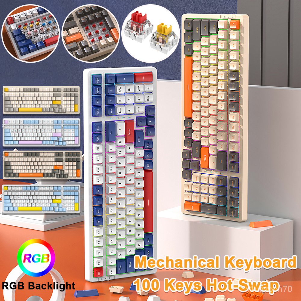 Jual &K98 Mechanical Keyboard RGB Backlight 100Keys Wireless Gaming Gamer Keyboards Key Cap ...