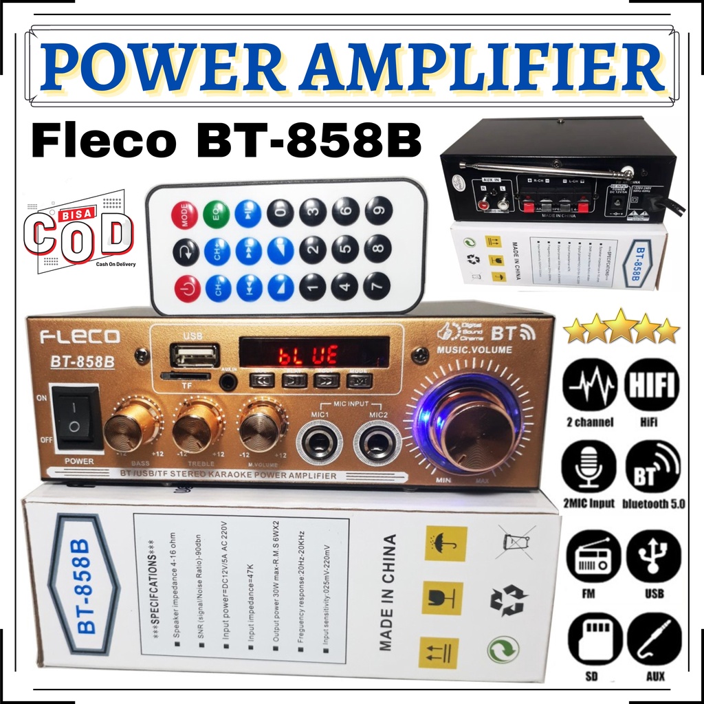 Jual Amplifier FLECO BT-858 B Bluetooth + Stereo + Karaoke + Mp3 player ...