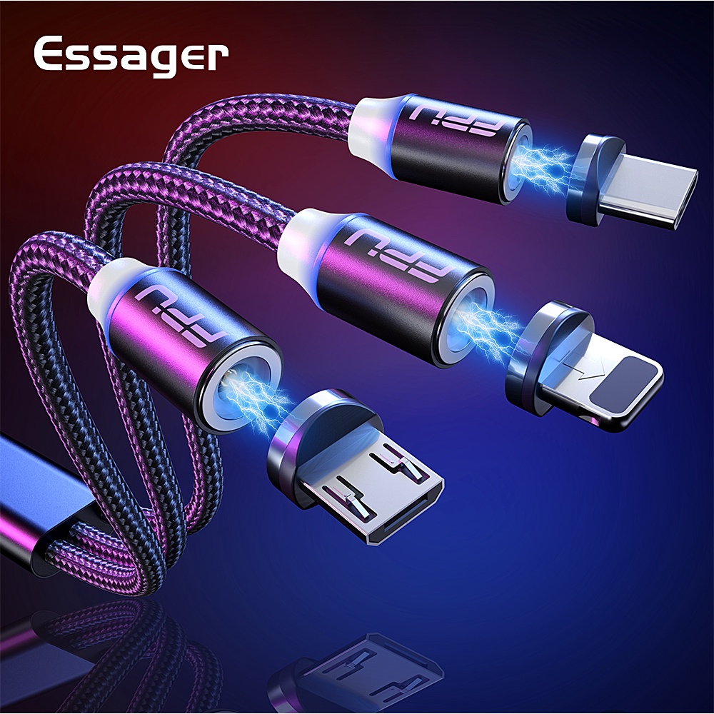 Jual Kabel Charging Magnetic 3 IN 1 Micro+Lightning+Type-C Cable ...