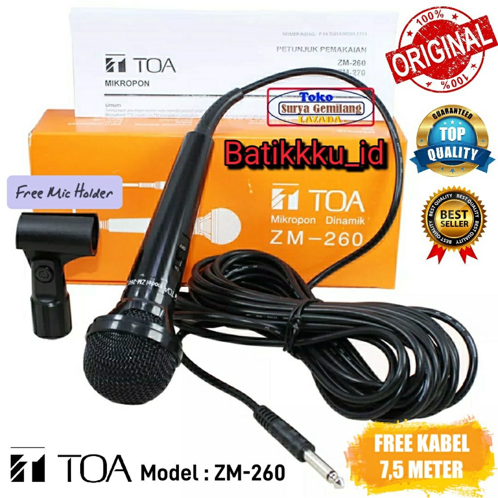 Jual MIC TOA ZM 260 ZM260 ORIGINAL FREE HOLDER + KABEL 7,5 METER SUARA ...
