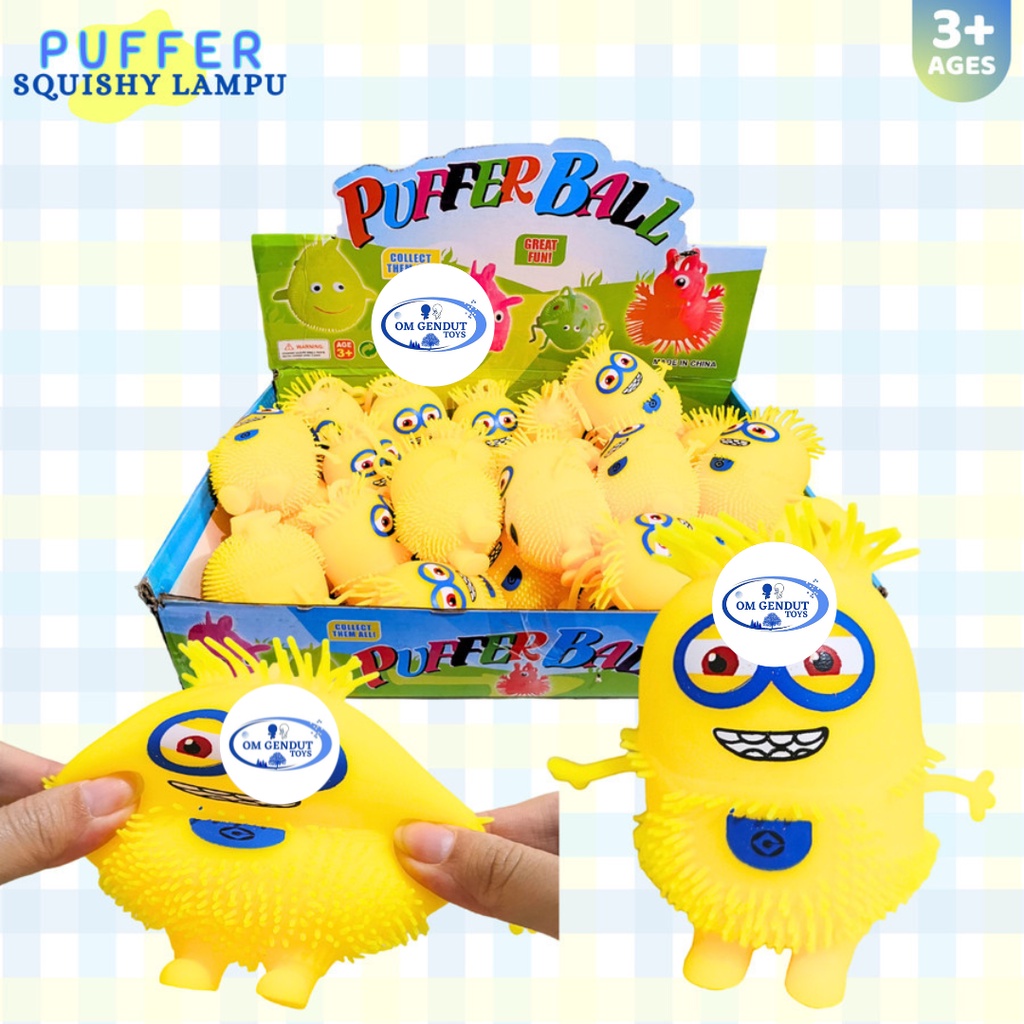 Jual OG Mainan Squishy Puffer Ball Minnioon Ada Lampu / Anti Stress ...