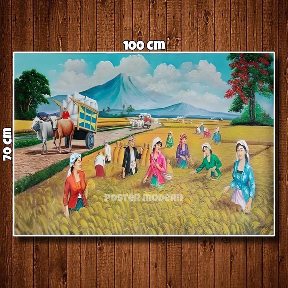 Jual HIASAN DINDING POSTER GAMBAR PANEN PADI #CODE09 UKURAN XTRA JUMBO ...