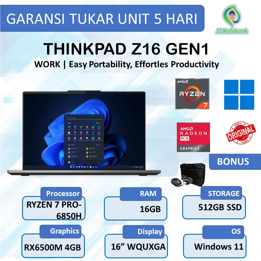 Jual LENOVO THINKPAD Z16 GEN1 OLED TOUCH RX6500M 4GB RYZEN 7 PRO 6850 ...
