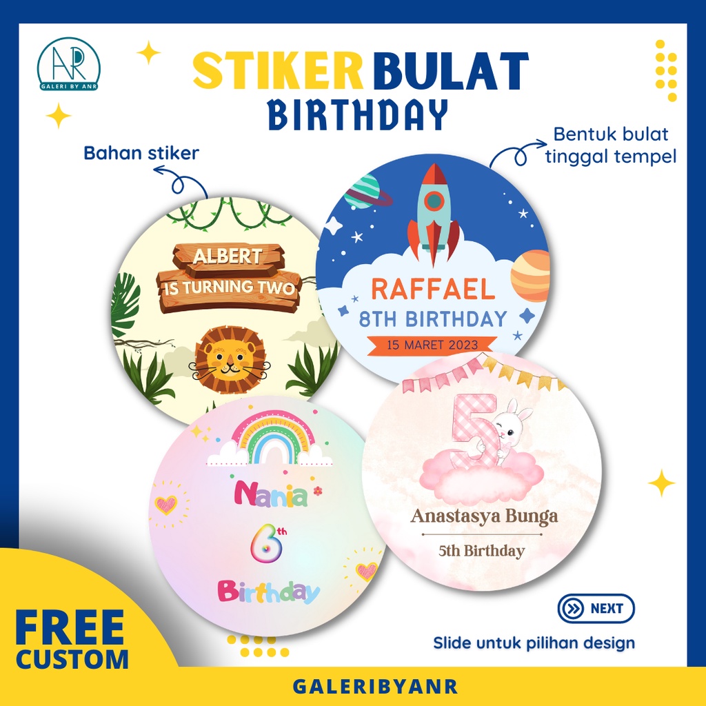 Jual D03 Stiker bulat ulang tahun anak custom | Stiker box bento bulat ...
