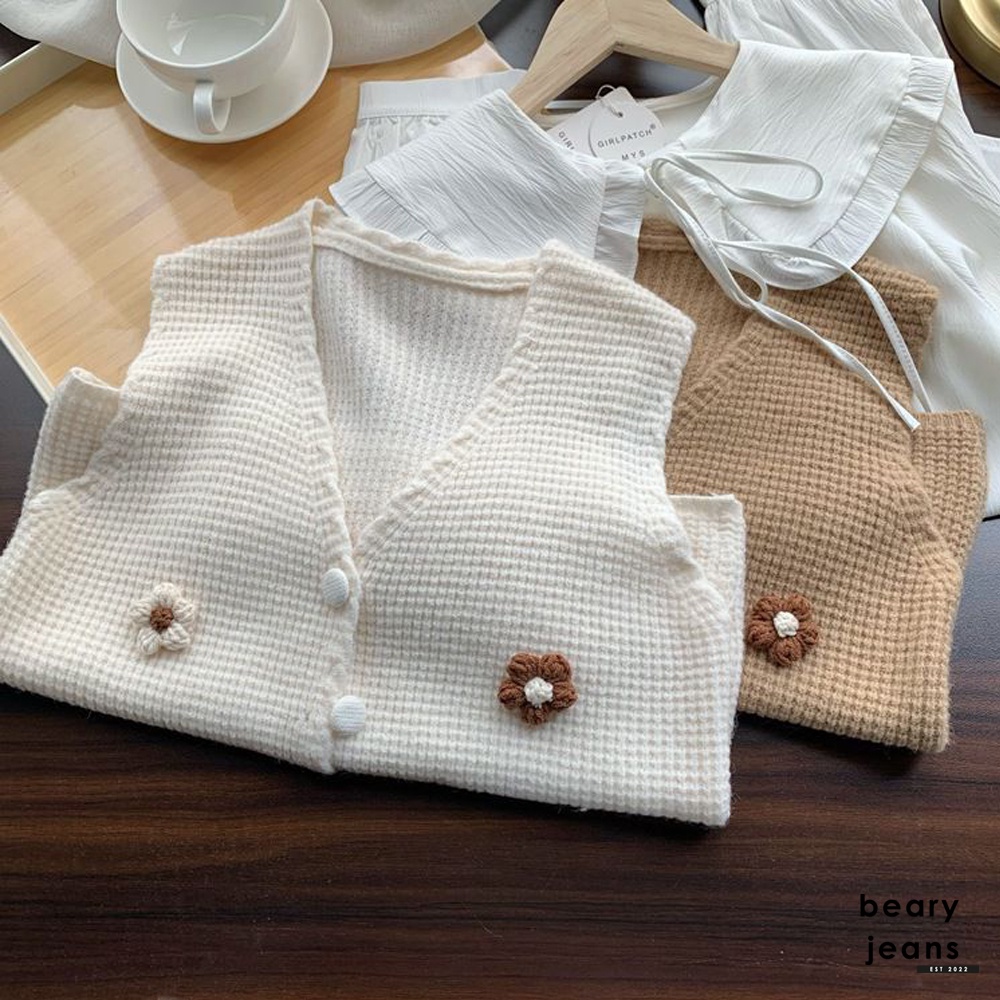 Jual BEARY JEANS BJ065 | Korean Vest Daisy Motive Rompi Rajut Polos ...
