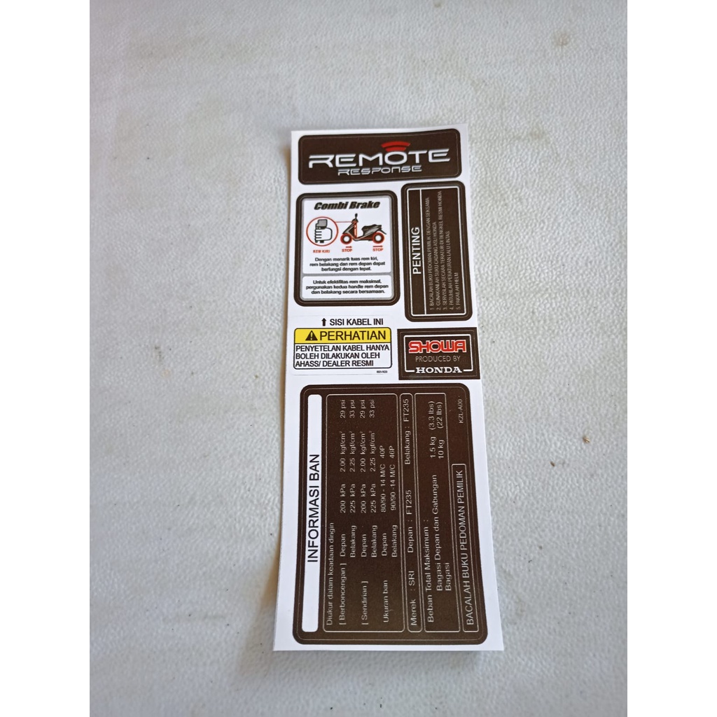 Jual Sticker Petunjuk Motor Honda Remote Response | Shopee Indonesia
