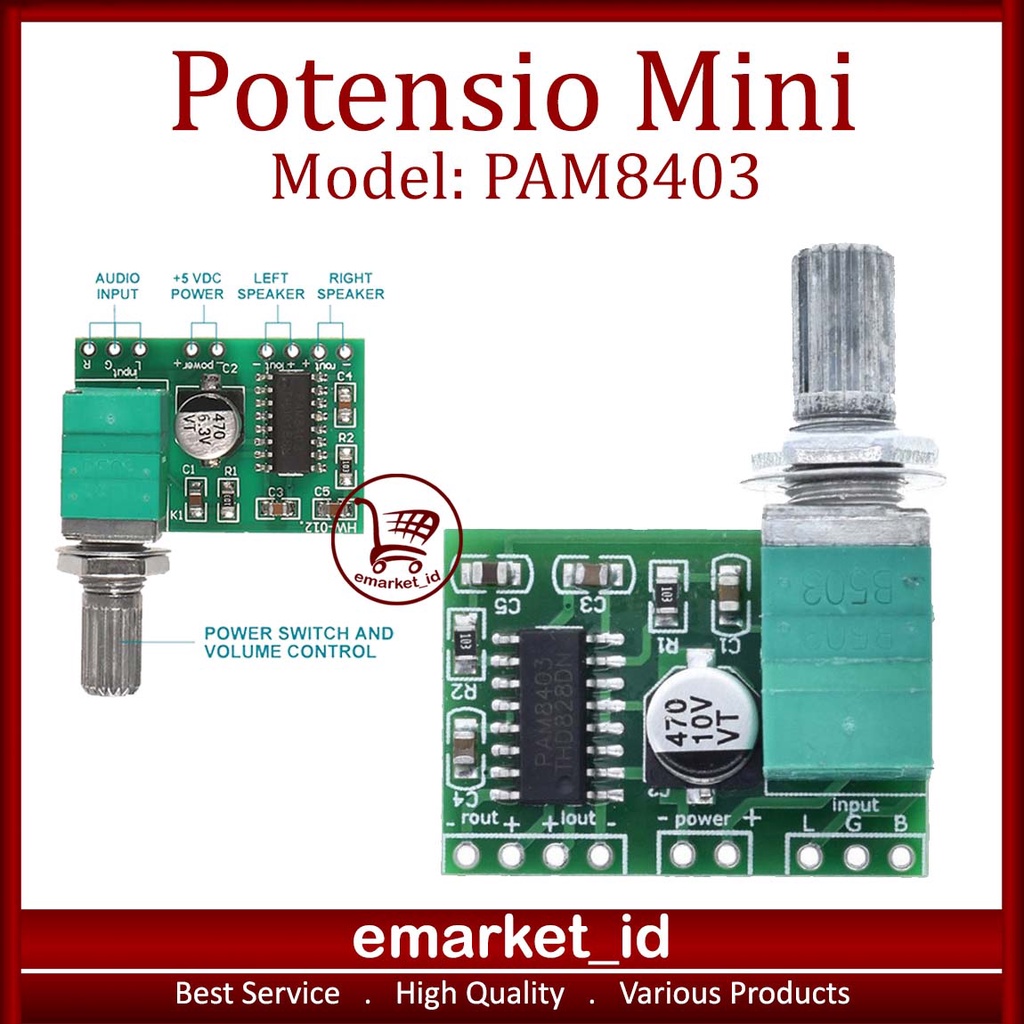 Jual Potensio Mini 5V PAM8403 / Power Amplifier Digital dengan Stereo ...