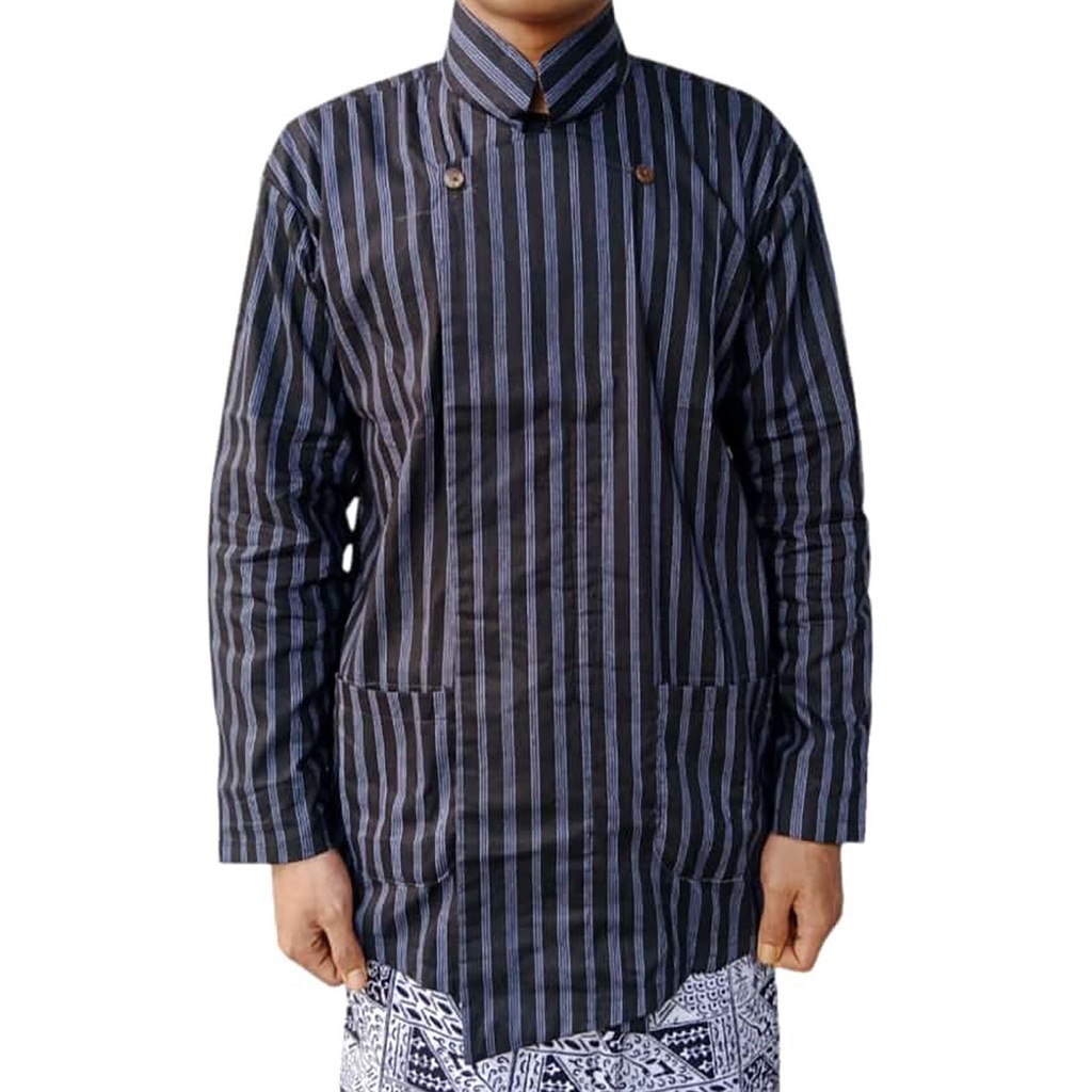 Jual Baju Surjan Jawa Motif Lurik Jawa Khas Jogja Dongker Hitam ...