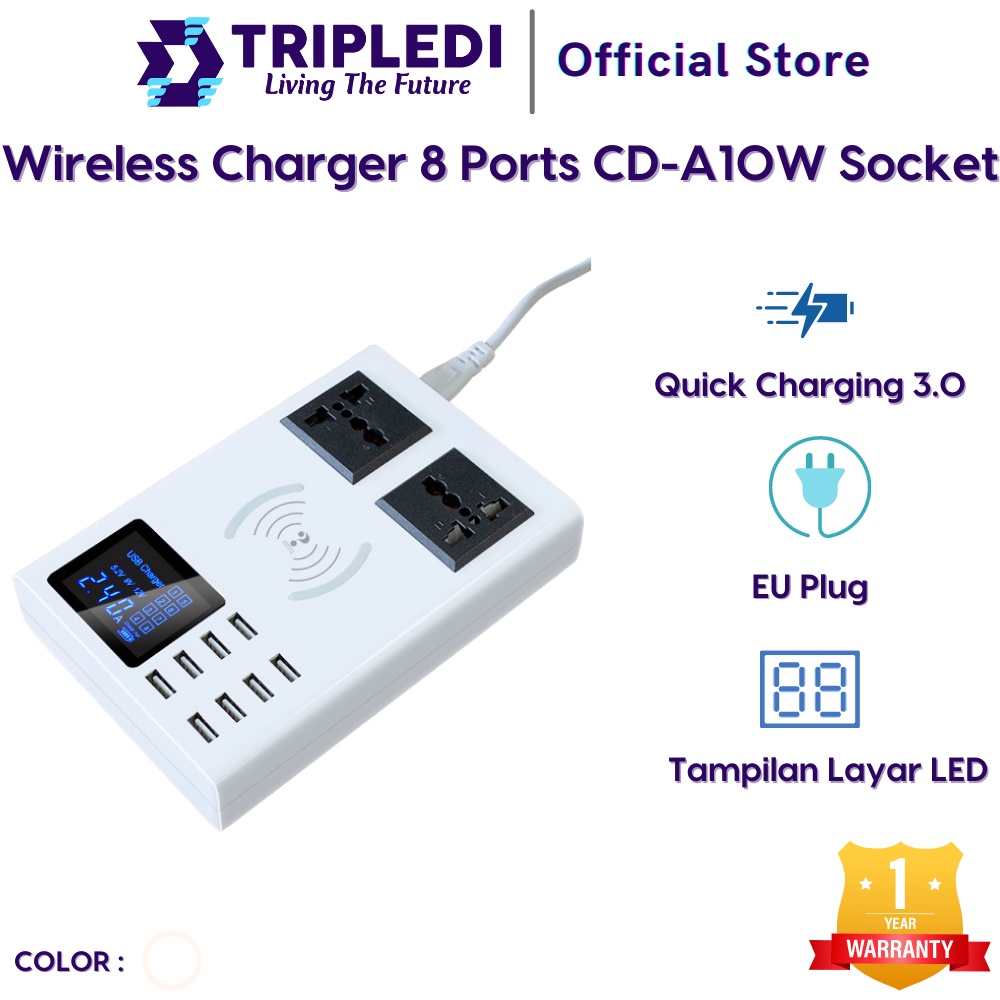 Jual TRIPLEDI Wireless Charger Adapter 8 Port USB CD-A10W QC3.0 Socket LED | Shopee Indonesia