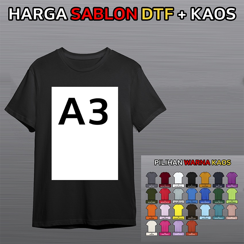 Jual SABLON KAOS SATUAN DTF 1 SISI A3 | Shopee Indonesia