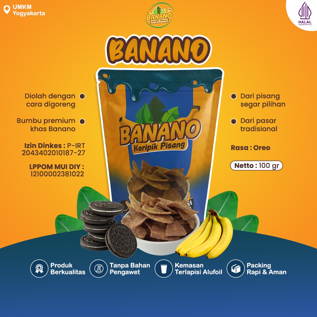 Jual Banano Keripik Pisang Original Camilan Kripik Halal Rasa Oreo 100 ...
