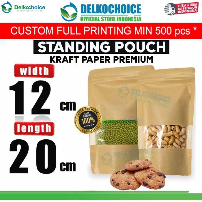 Jual Standing Pouch WINDOW 12x20 Kraft Paper PREMIUM ZIPLOCK Plastik ...