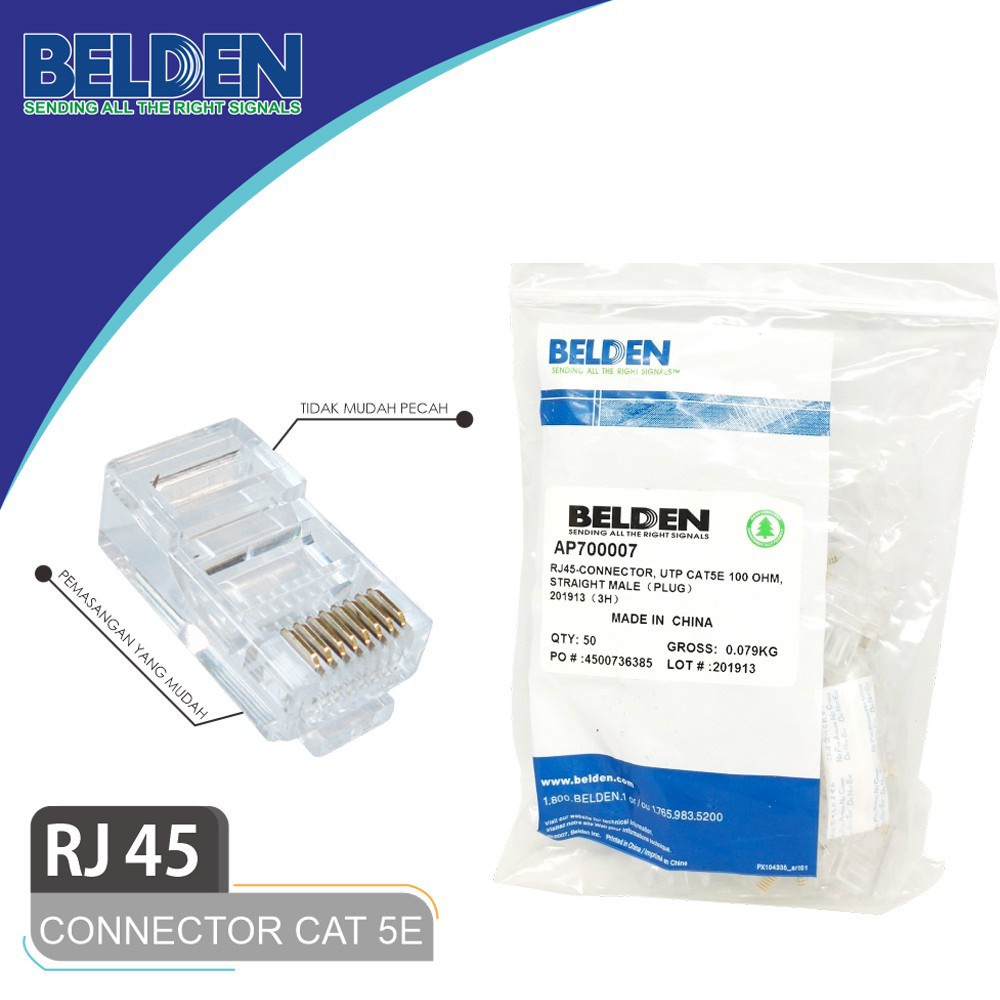 Jual Connector BELDEN AP700007 ORIGINAL / Konektor RJ45 BELDEN Cat5e (8 ...