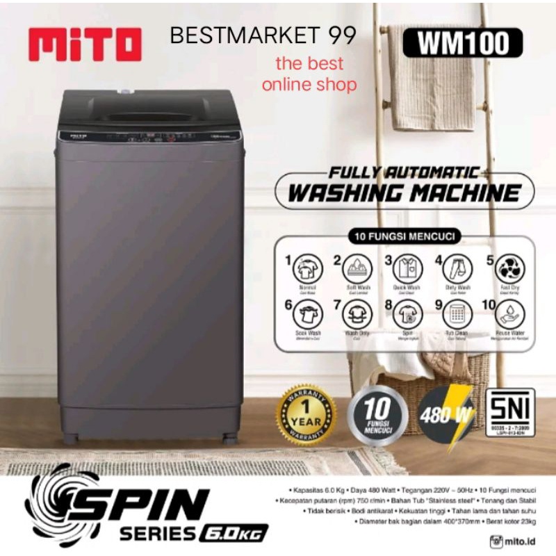 Jual MITO WM100 WM 100 Mesin Cuci 6 KG Spin Series Fully Automatic ...