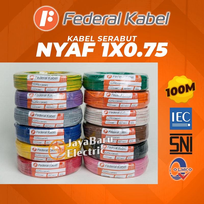 Jual Kabel Listrik FEDERAL NYAF 0.75 1x0.75 1x0,75 mm Serabut roll 100m | Shopee Indonesia