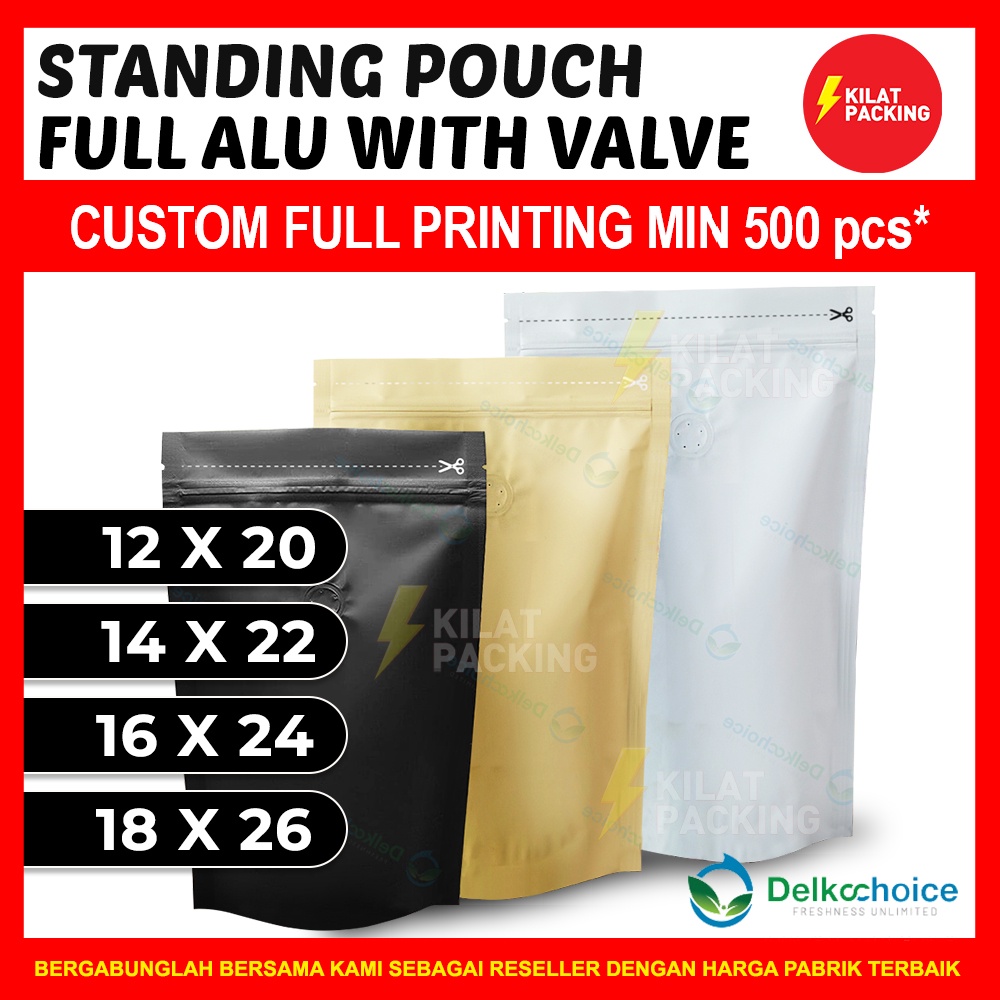 Jual STANDING POUCH - PLASTIK KLIP FULL ALUMUNIUM + VALVE KEMASAN KOPI ...