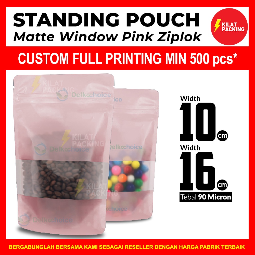 Jual STANDING POUCH MATTE WINDOW PINK / PLASTIK KLIP KEMASAN SNACK DAN ...