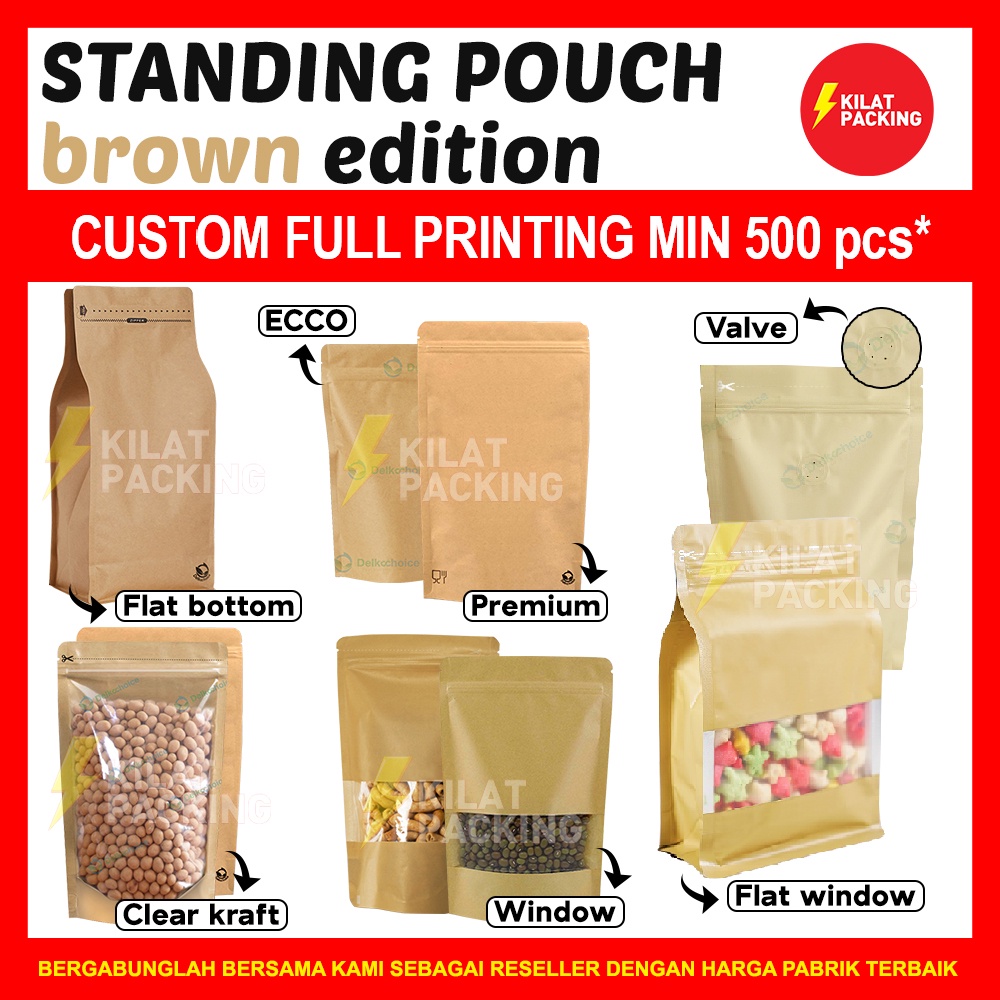 Jual Plastik Klip Makanan Standing Pouch Cokelat Standing Pouch Brown ...