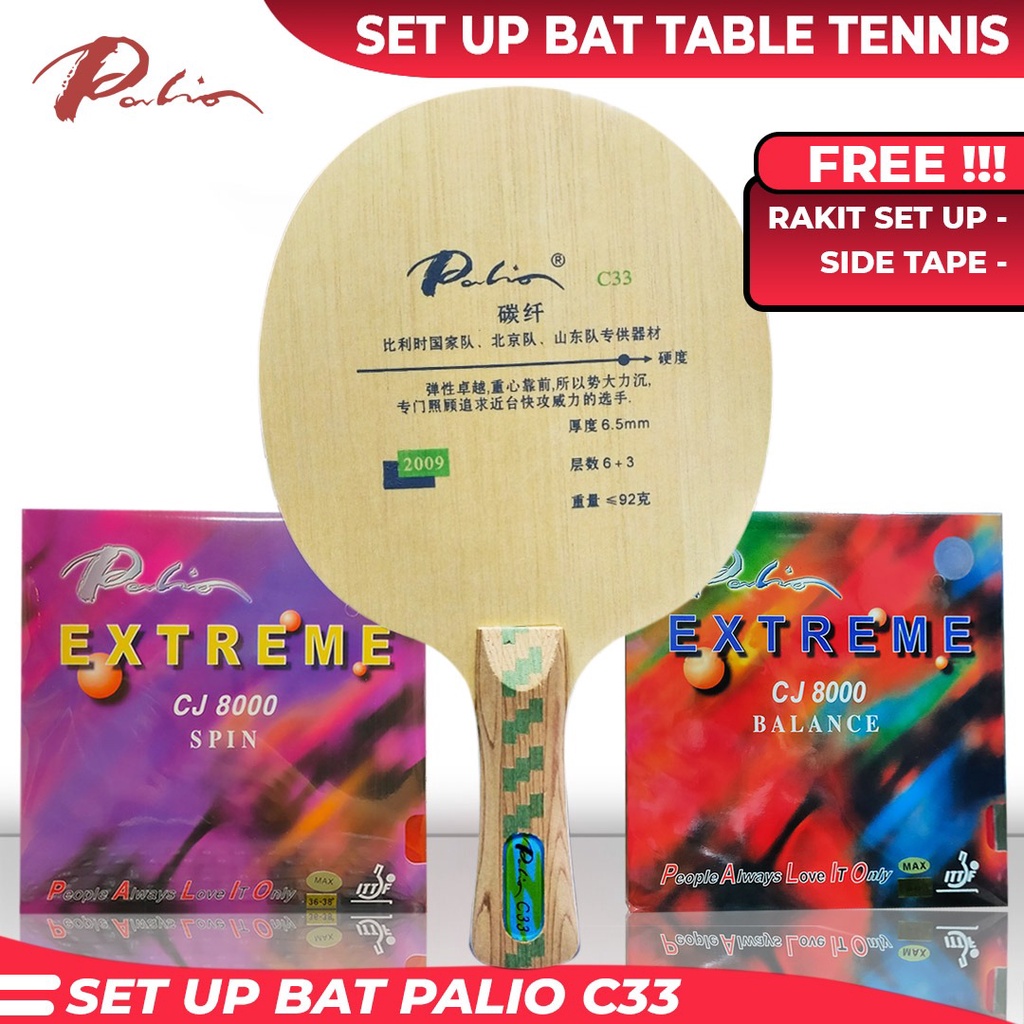 Jual Paket Bat Pingpong Rakitan Palio C33 3 Carbon CJ8000 Spin Balance | Shopee Indonesia