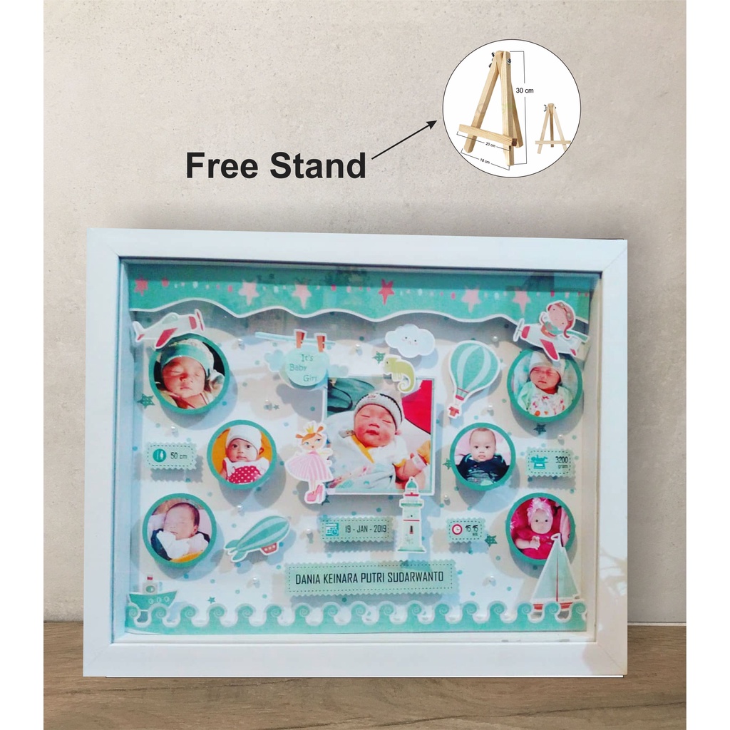 Jual Kado Unik Bayi Pigura 3D Frame Biodata Pop Up ( Green Plane Theme ...