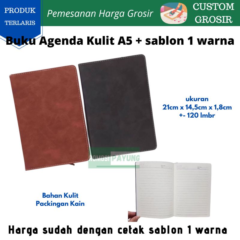 Jual [ Custom Grosir ] Agenda PU Leather kulit a5 note book, block note ...