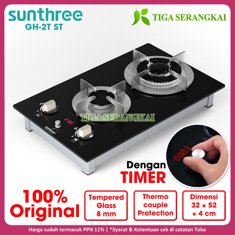 Jual Sunthree Built in Gas Hob Kompor Gas Tanam 2 Tungku Timer GH-2T ST ...