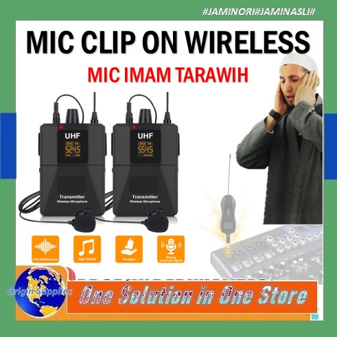 Jual Mikrofon Mic Clip On Wireless UHF Presentasi Tur Imam Masjid Musholla - Mic Tiktok - Mic ...