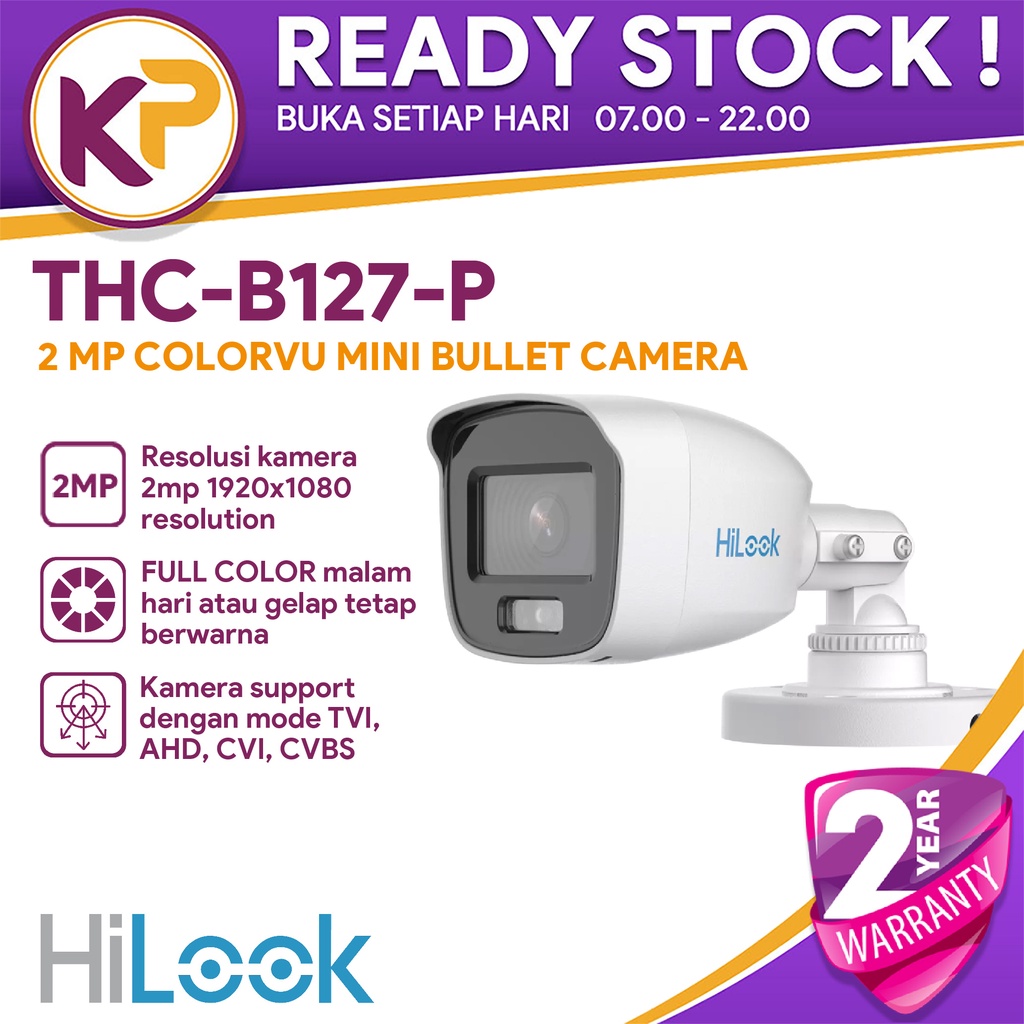 Jual HILOOK THC-B127-P 2MP COLORVU OUTDOOR FIXED MINI BULLET CAMERA ...