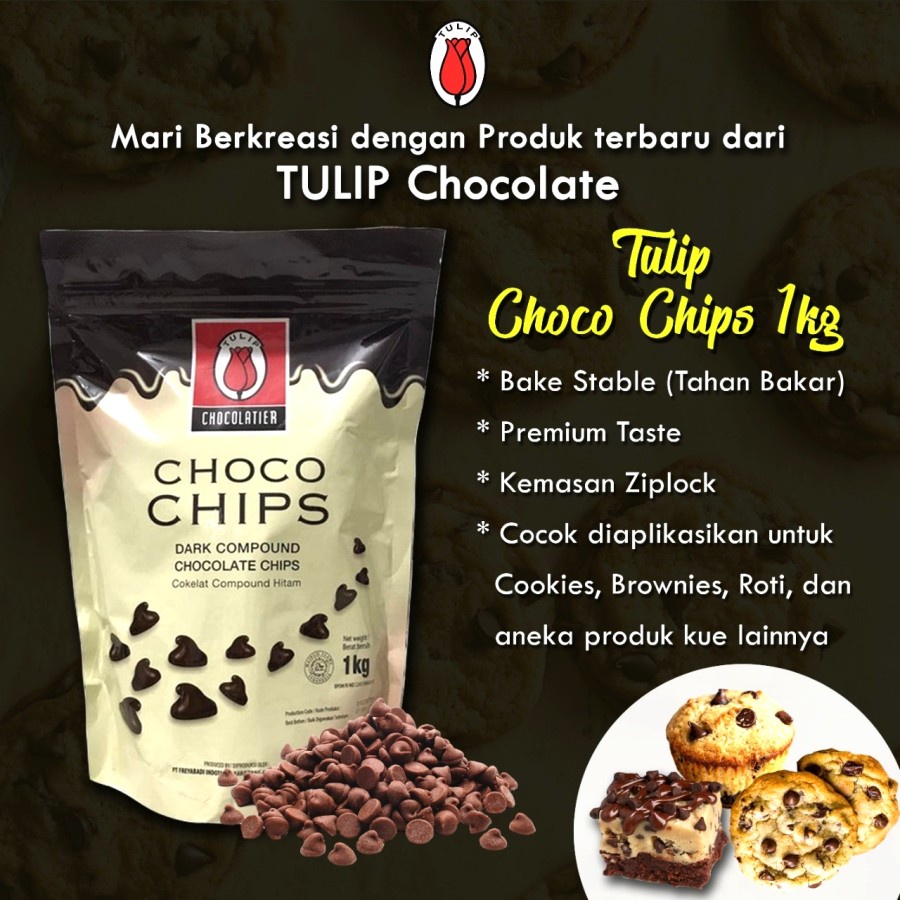 Jual HS TULIP Dark Compound Choco Chocolate Chip Chips Tulip 1 Kg ...
