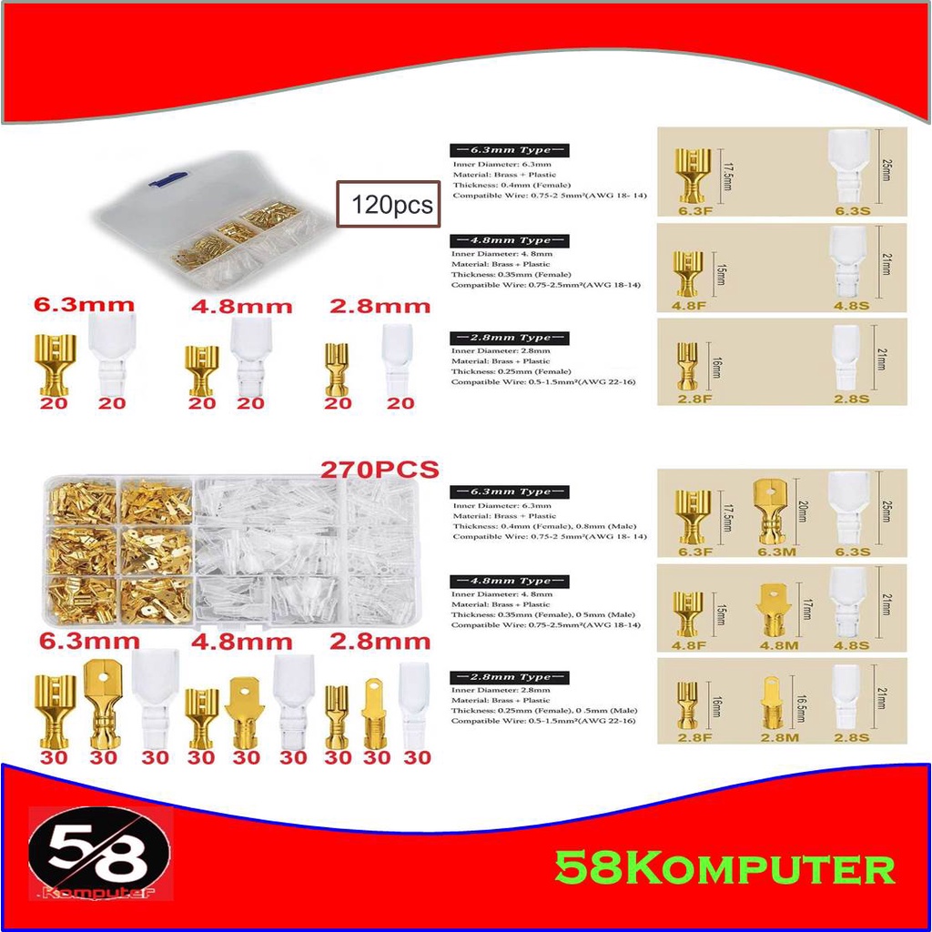 Jual Skun Konektor Gepeng Wire Crimp Connector Spade Kit 270 Pcs ...