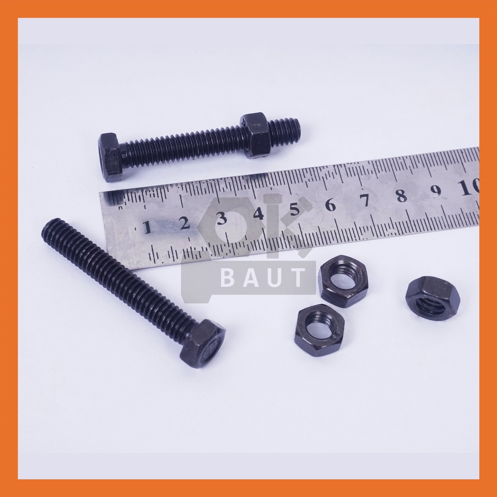 Jual B/N Baut Besi UNC + Mur Hitam 5/16" X 2" / Baut hitam / Baut besi ...