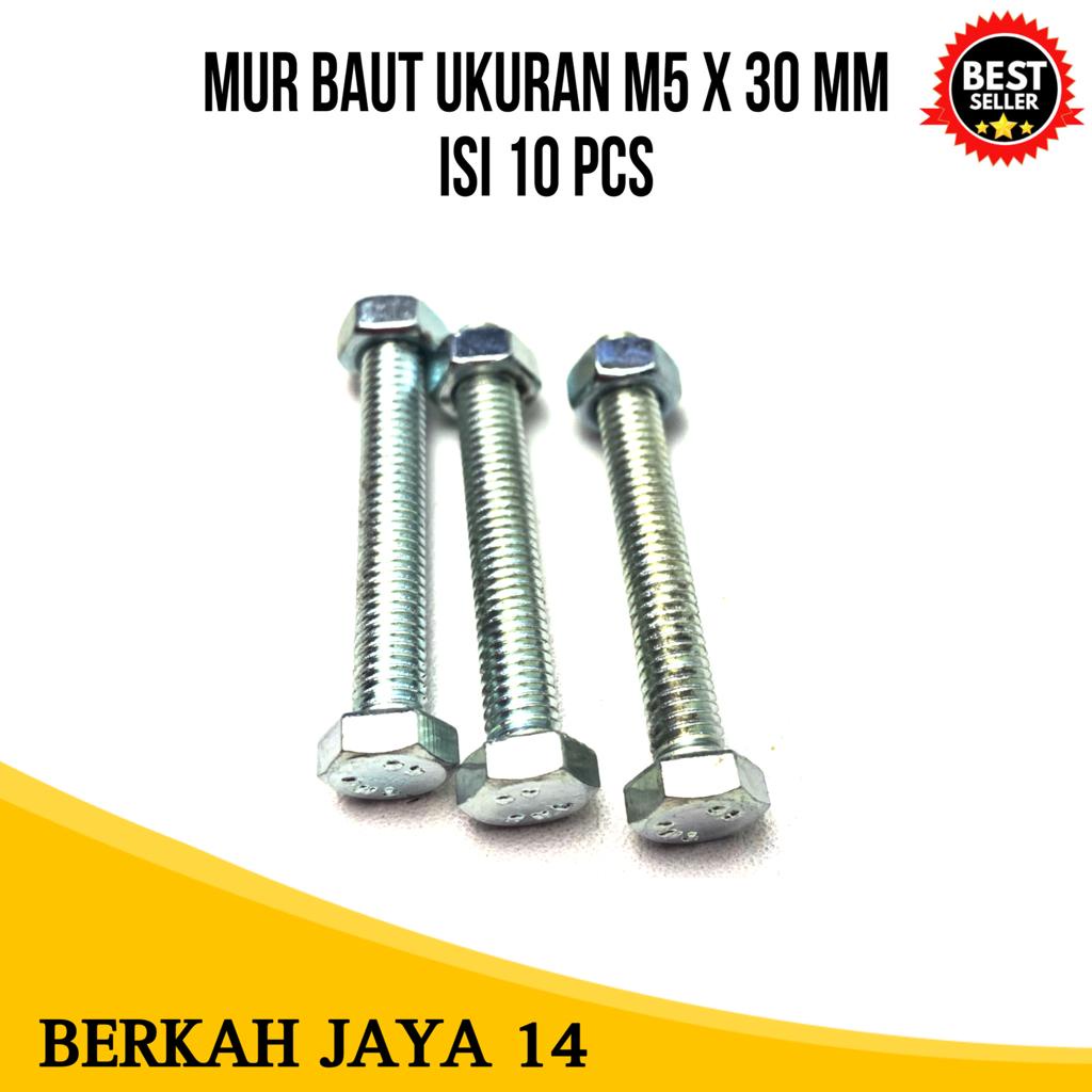 Jual MUR BAUT ISI 10 PCS UKURAN M5X30 MM WARNA PUTIH HEXAGON HEX BMK ...