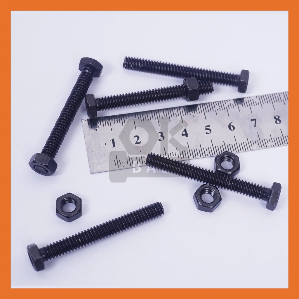 Jual B/N Baut Besi UNC + Mur Hitam 1/4" X 2" / Baut hitam / Baut besi hitam | Shopee Indonesia