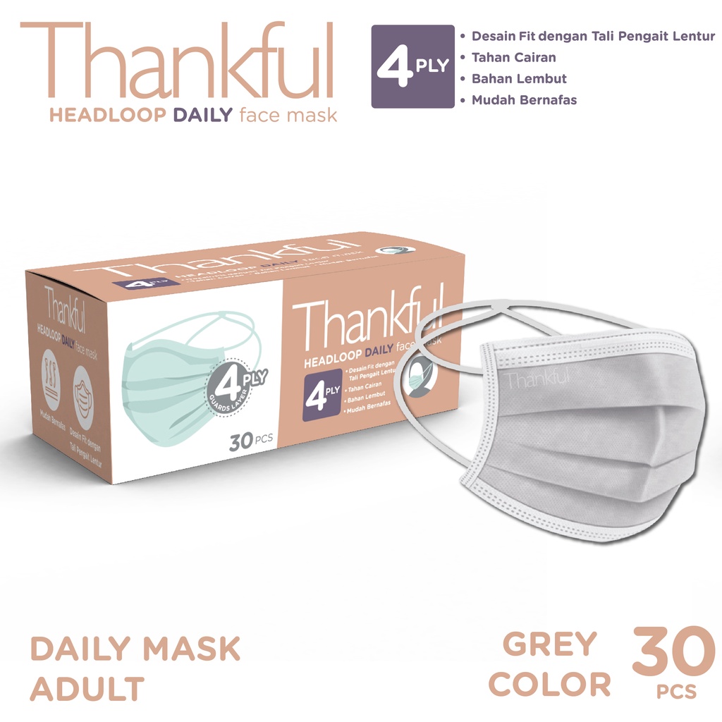 Jual Thankful Face Mask Adult Headloop Daily 30s - Grey | Shopee Indonesia
