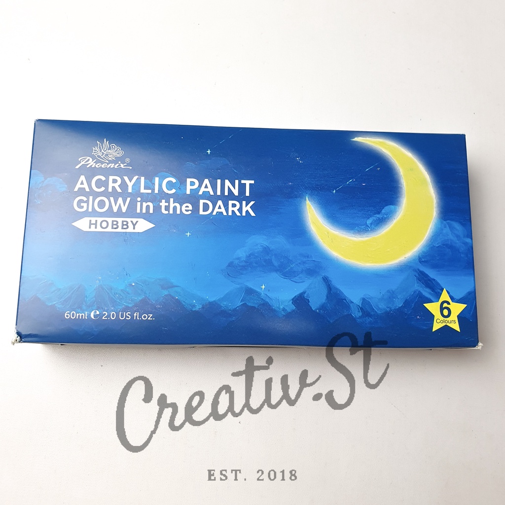 Jual Phoenix Acrylic Paint Glow In The Dark Set 6 X 60Ml Cat Akrilik ...