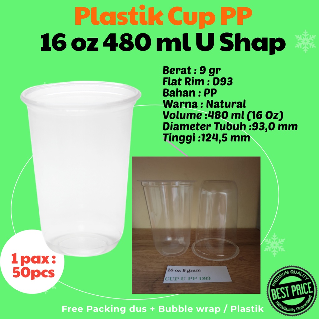 Jual Plastik Cup PP 16 oz 480 ml U shape 7 gram isi 50 pcs | Shopee Indonesia