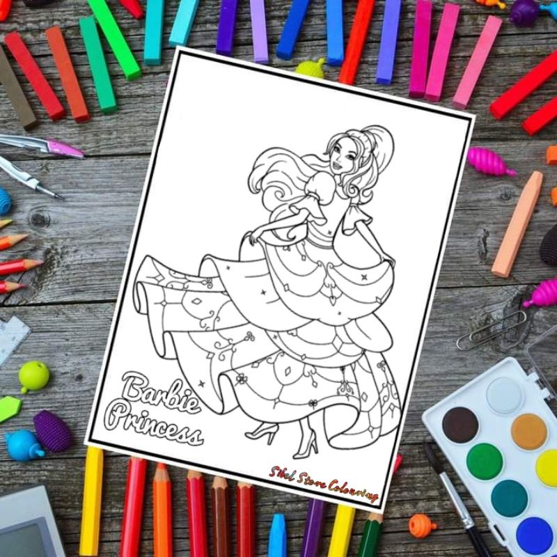 Jual Kertas Mewarnai Gambar Anak Tema Barbie Princess / Kertas Gambar (10 Lembar GAmbar ...
