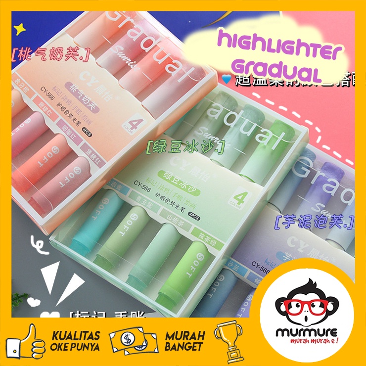 Jual MURMURE | STABILO / HIGHLIGHTER 4 WARNA 4PCS / PACK GRADUAL WARNA ...