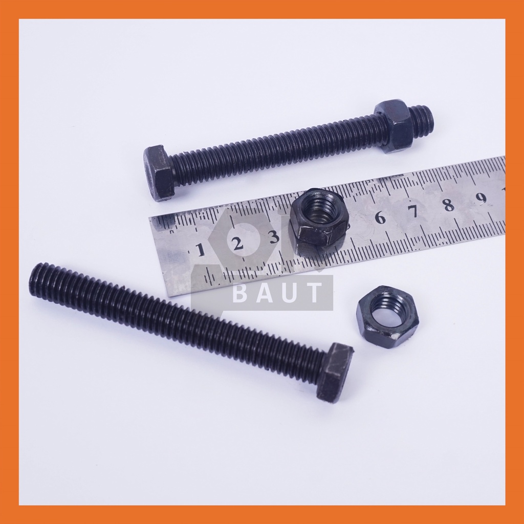 Jual B/N Baut Besi UNC + Mur Hitam 3/8" X 3" / Baut hitam / Baut besi ...