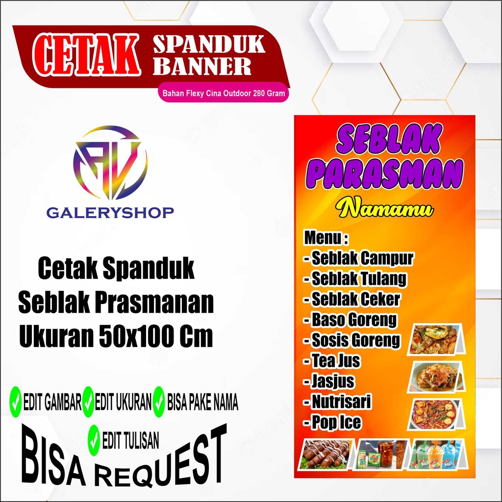 Jual cetak spanduk banner seblak prasmanan nama custom 50x100 | Shopee ...