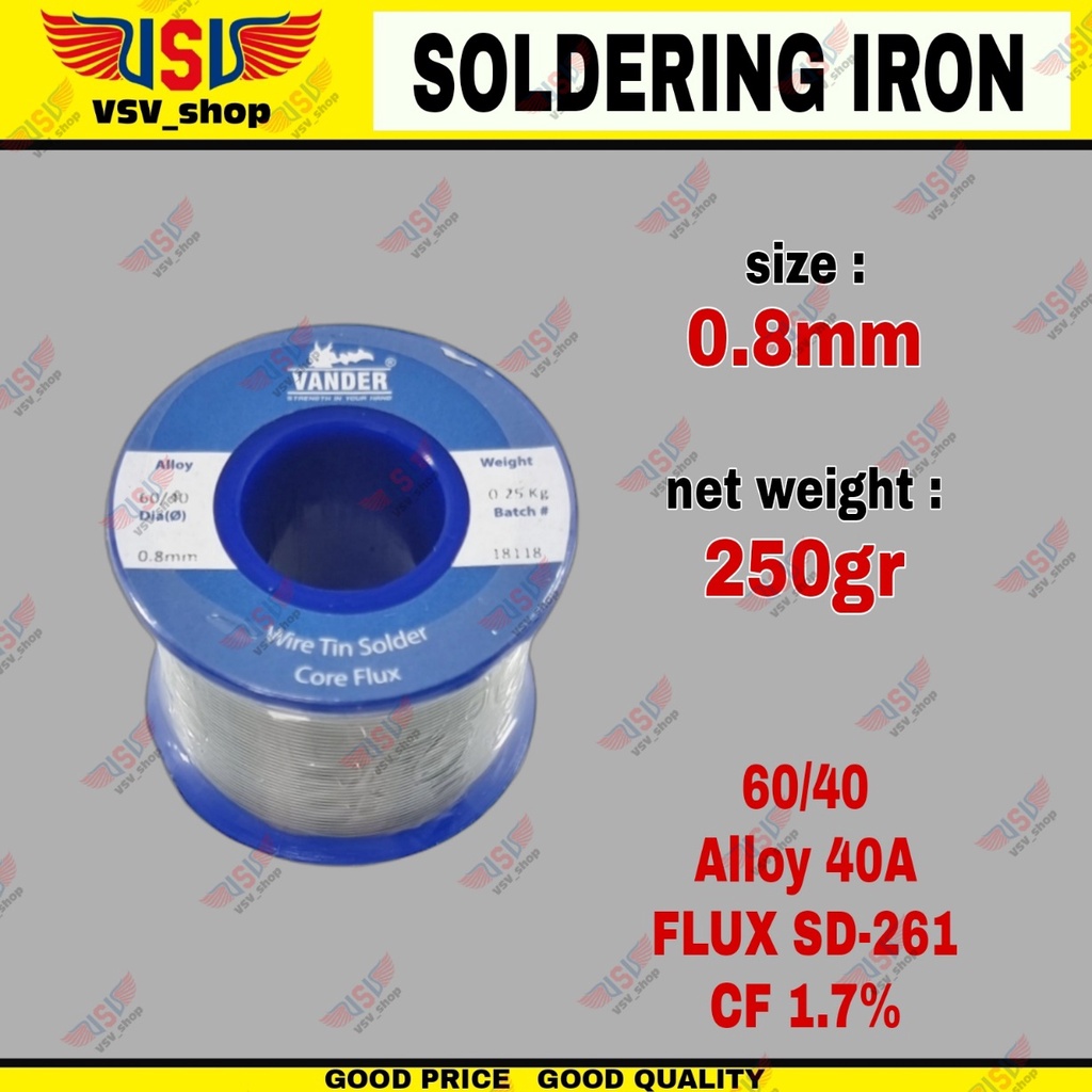 Jual VANDER Timah solder 0.8 mm 250gr 60/40 / Wire tin solder core flux ...